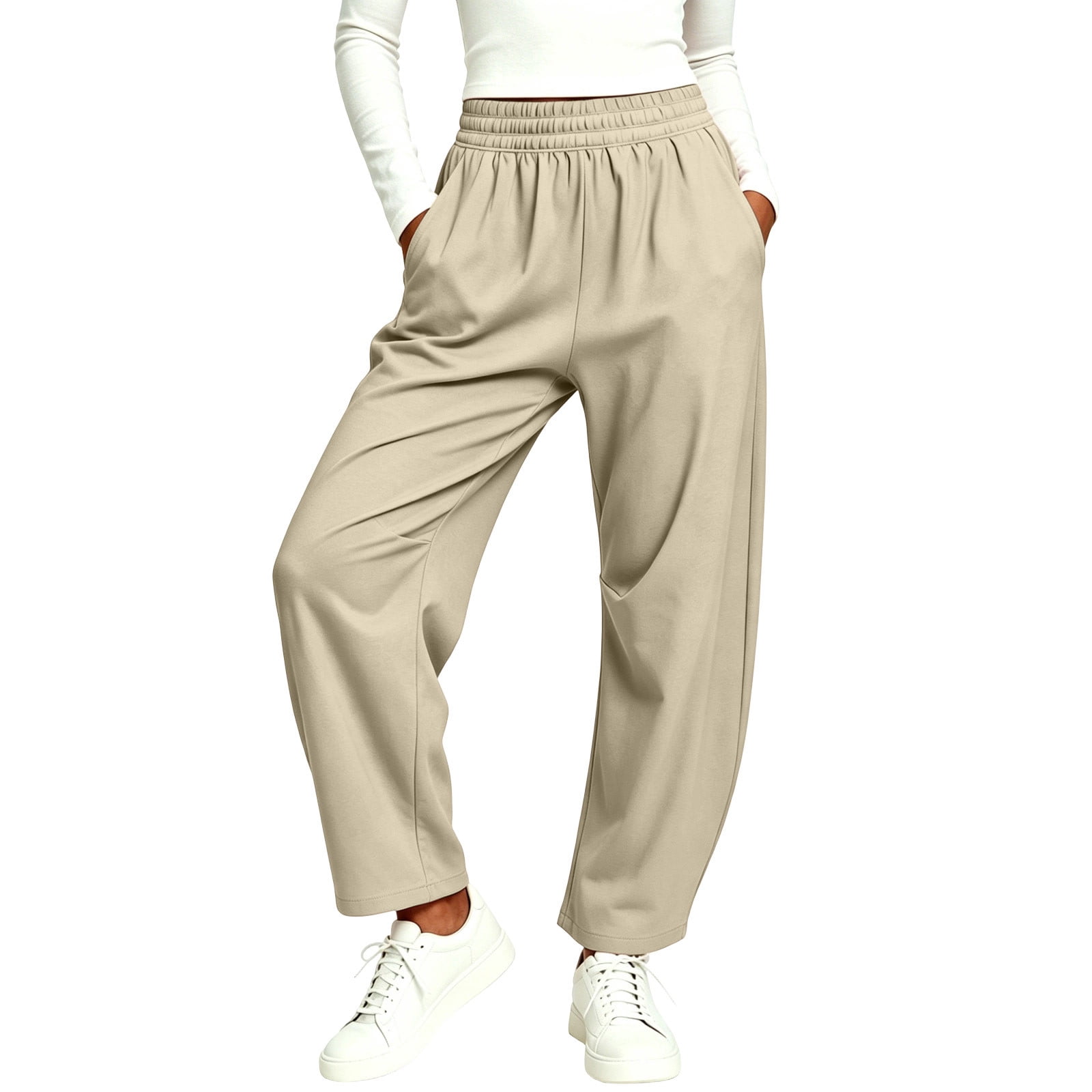 Aezemi Womens High Elastic Waisted Pants, Barrel Leg Quick Dry ...