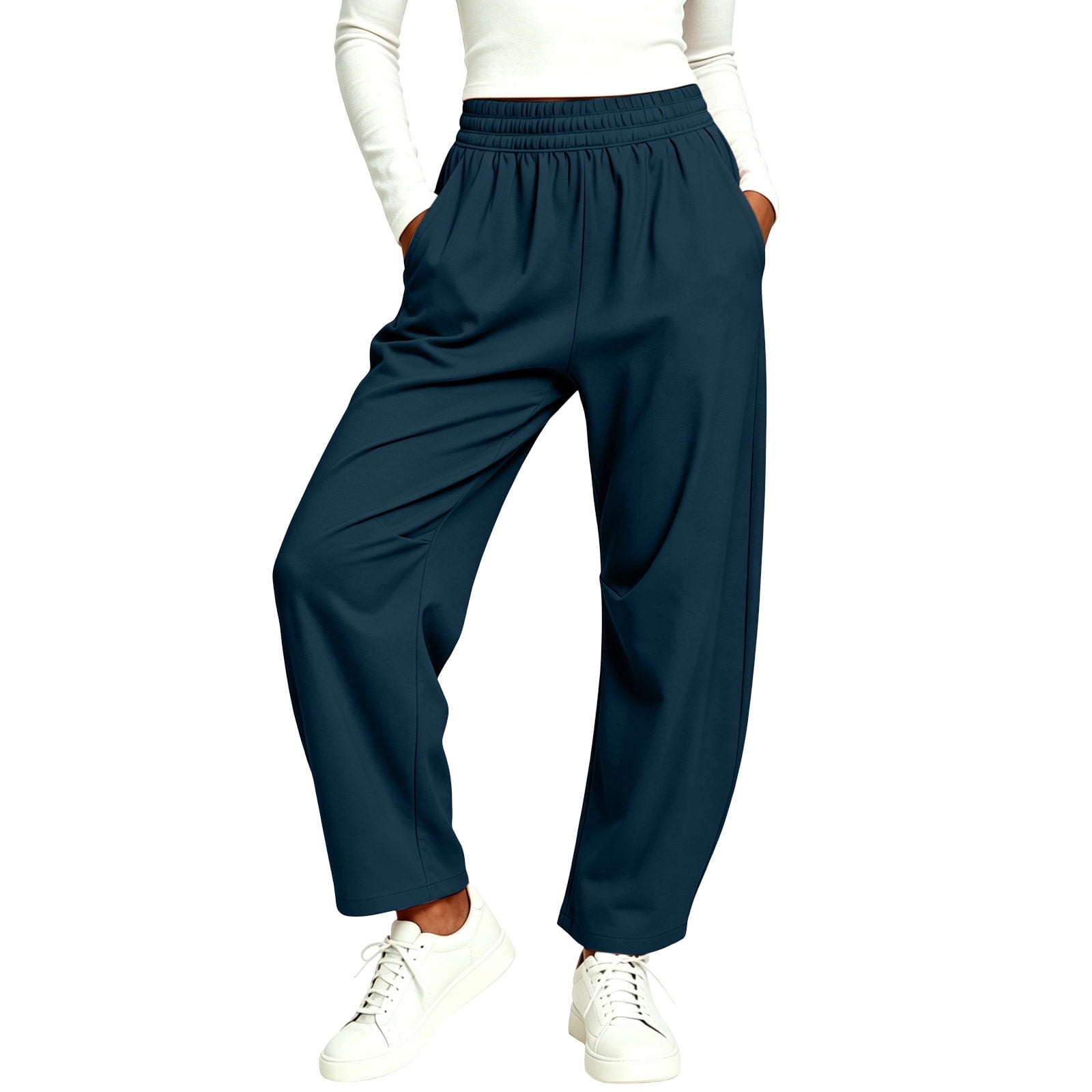 Aezemi Womens High Elastic Waisted Pants, Barrel Leg Quick Dry ...