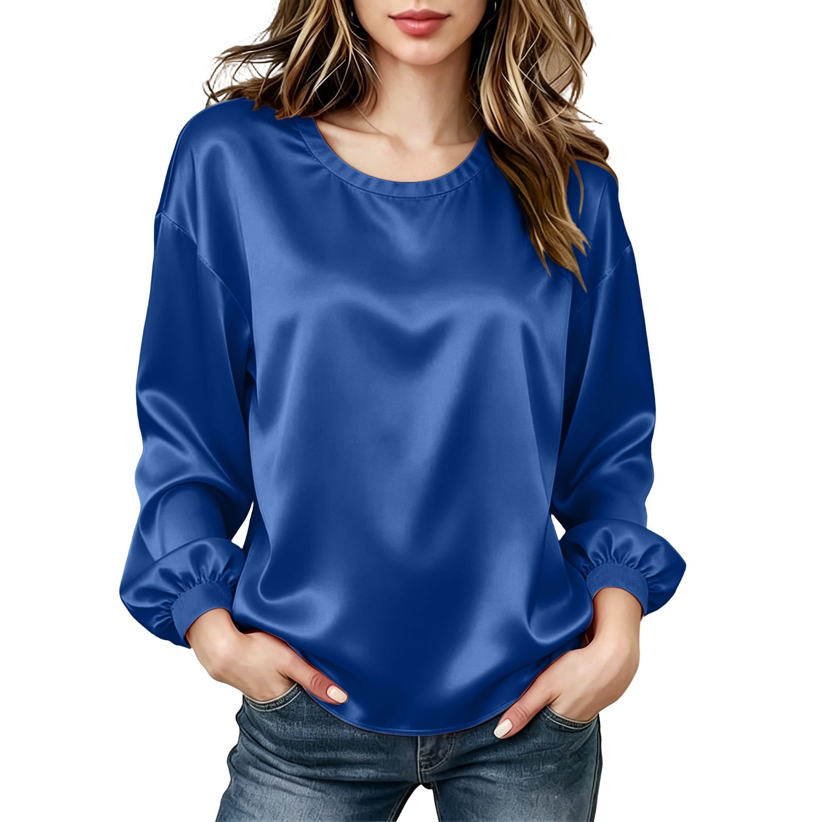 Aezemi Womens Loose Long Sleeve Shirts, Baggy Round Neck Fall Trendy ...