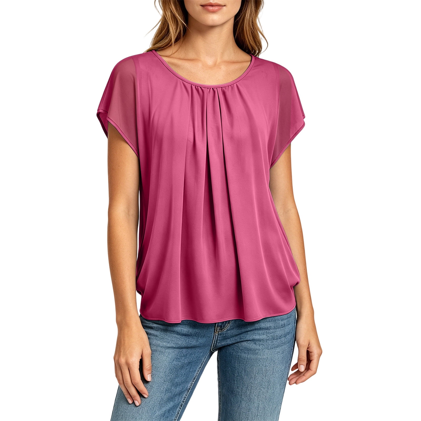 Aezemi Womens Loose Pleated Shirts Mesh Breathable Flowy Soft Fashion ...