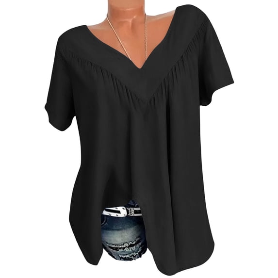 Aezemi Womens Loose V Neck Shirts Plus Size Ruched Comfy Fashion Flowy ...