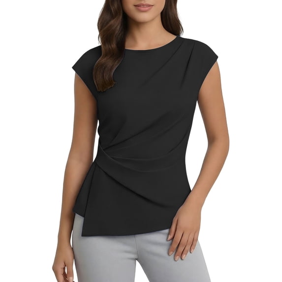 Aezemi Womens Pleated T Shirts, Short Sleeve Dressy Casual Crew Neck ...