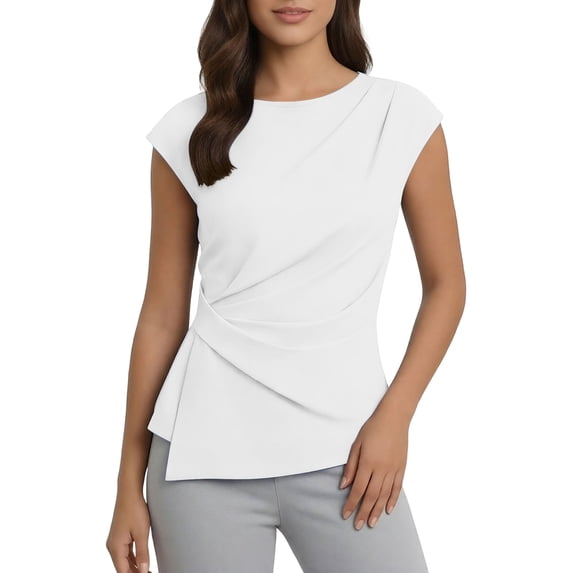 Aezemi Womens Pleated T Shirts, Short Sleeve Dressy Casual Crew Neck ...