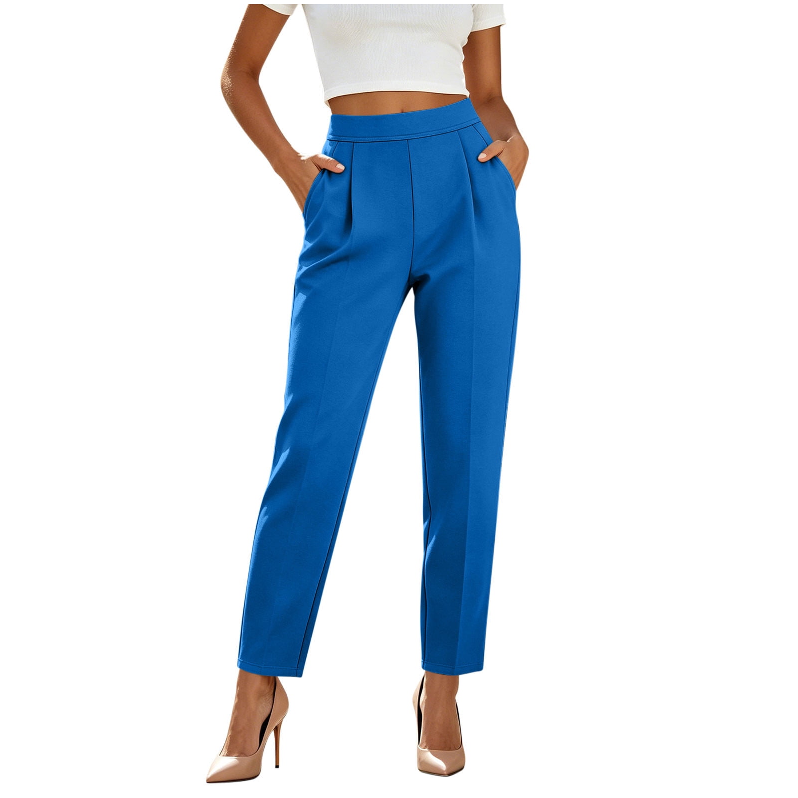 Aezemi Womens Pleated Work Pants, Stretchy Dress Trendy High Waisted ...