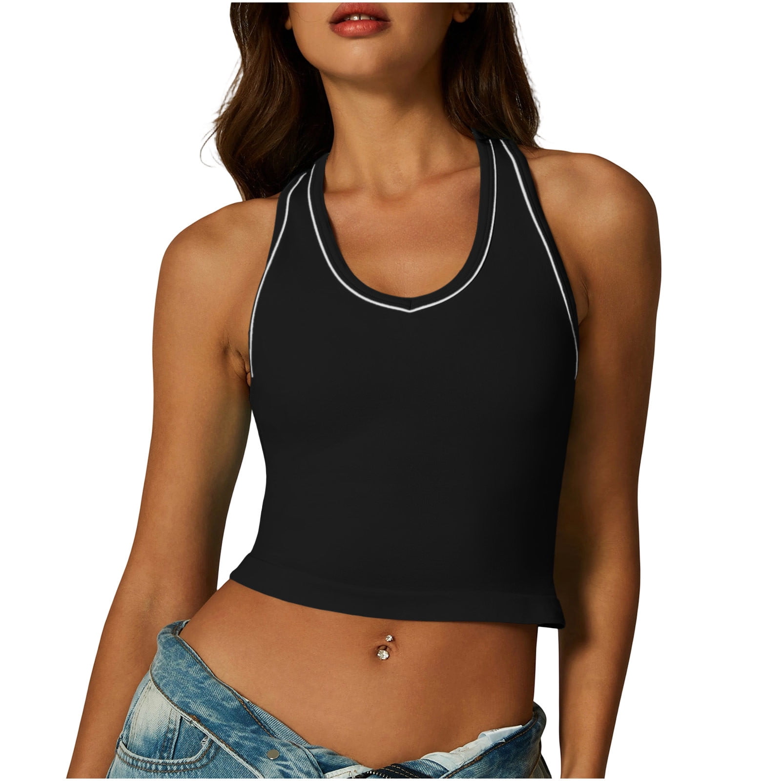 Aezemi Womens Racerback Cropped Tank Tops Sleeveless Crop Workout ...
