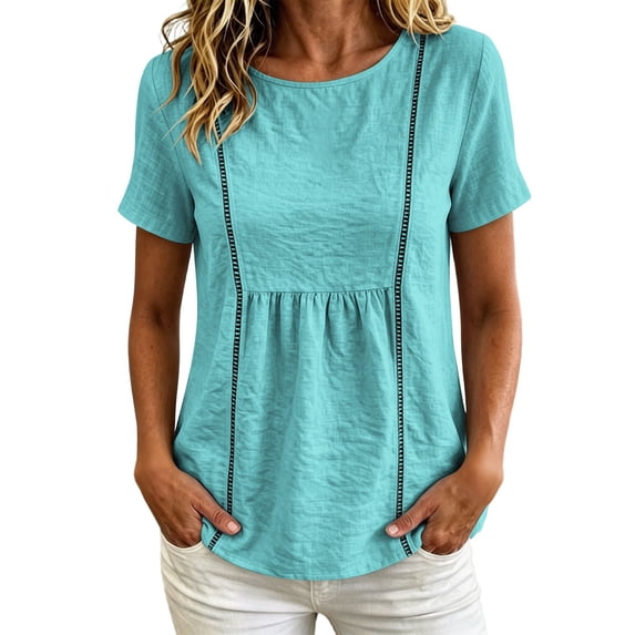 Aezemi Womens Ruched Short Sleeve Shirts Peplum Curved Hem Striped ...