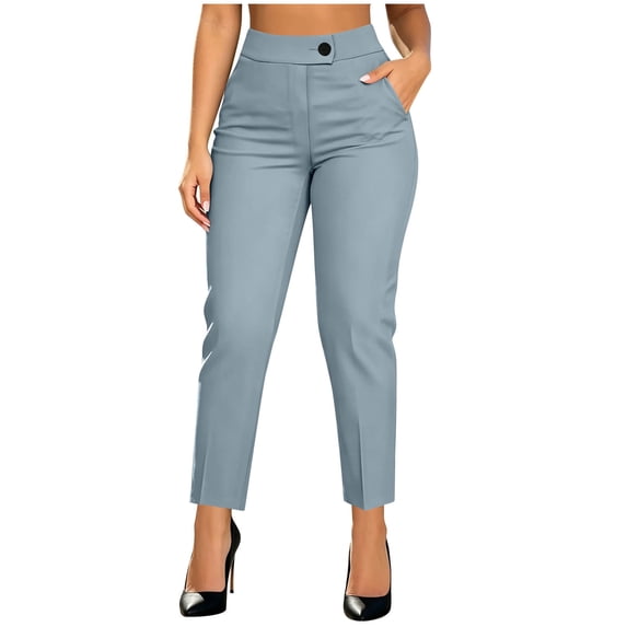 Aezemi Womens Slim Fit Work Pants, Button Dress Comfy Stretch Skinny ...