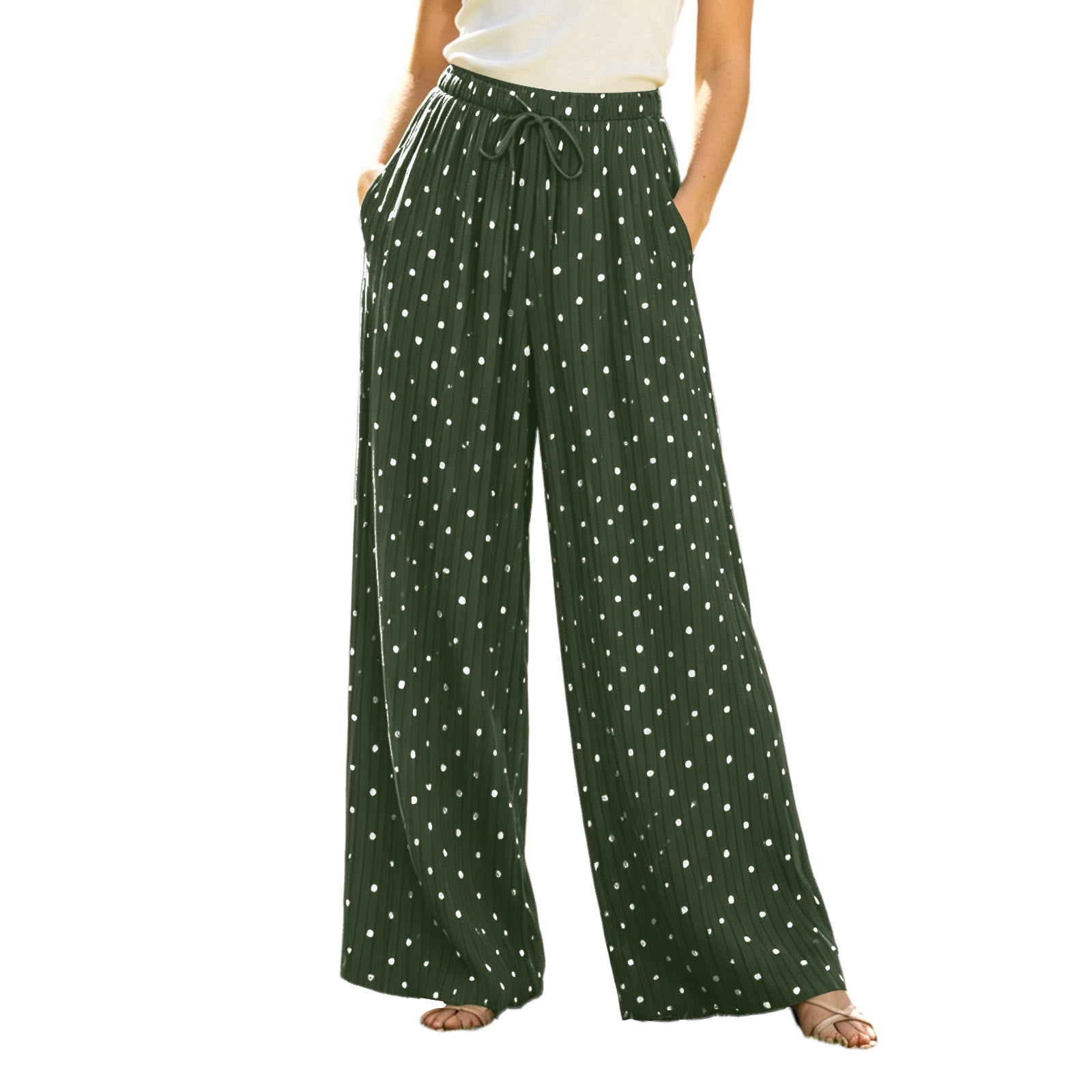 Aezemi Womens Wide Leg Beach Pants Flowy Palazzo High Waisted Fashion ...