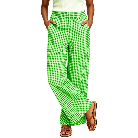 Aezemi Womens Wide Leg Plaid Pants, Palazzo Casual Cute Pajama Pants ...