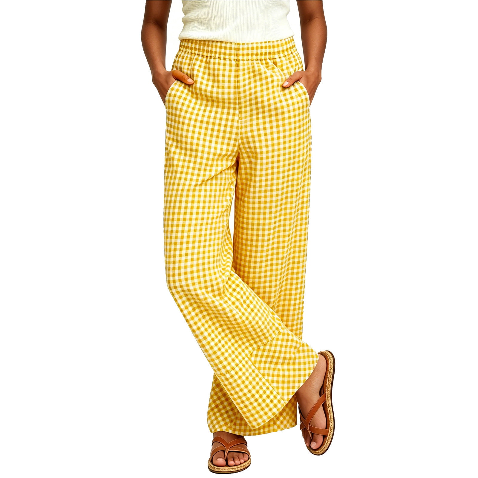 Aezemi Womens Wide Leg Plaid Pants, Palazzo Casual Cute Pajama Pants ...