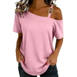 Aezemi Womens off the Shoulder Tops Tunic Flowy Thin Strap Short Sleeve ...