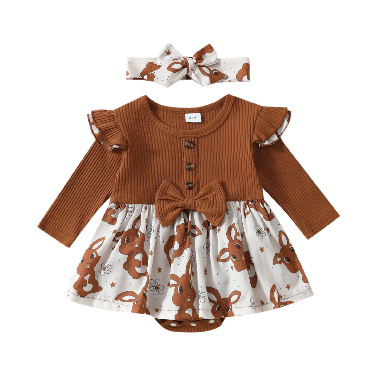 Afdoent Baby Girl Easter Outfits Girls Long Sleeve Easter Rabbit Print Romper Ribbed Bodysuits ...