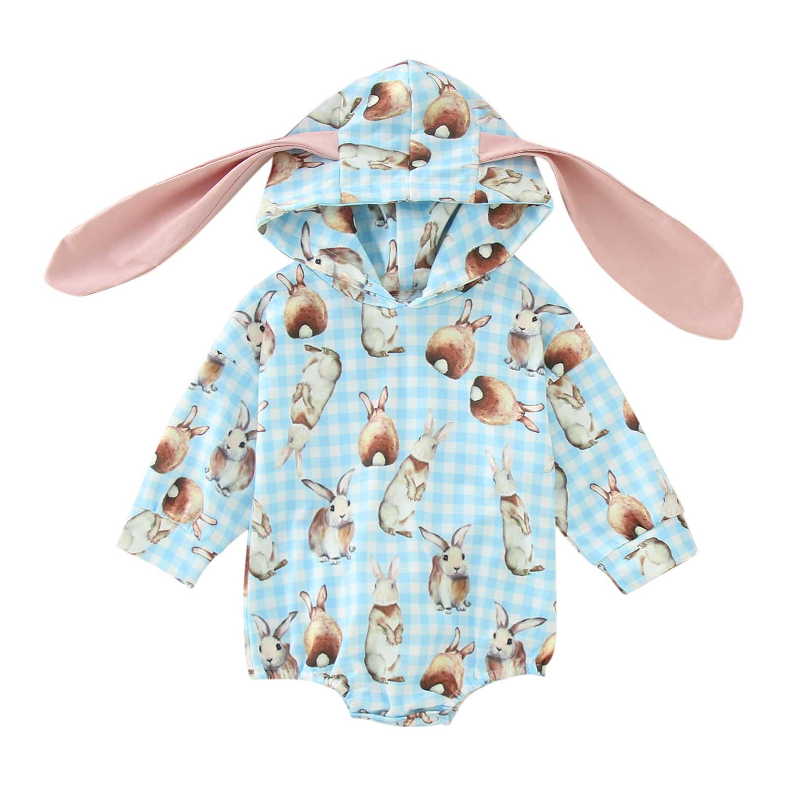 Afdoent Baby Girls Bodysuit Boys Girls Easter Long Sleeve Cartoon Rabbit Hooded Pullover Romper ...