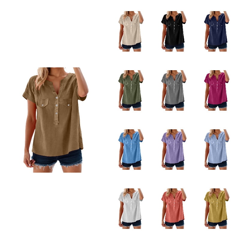 Afdoent Blouses For Women Summer Fashion Short Sleeve Shirt Casual ...