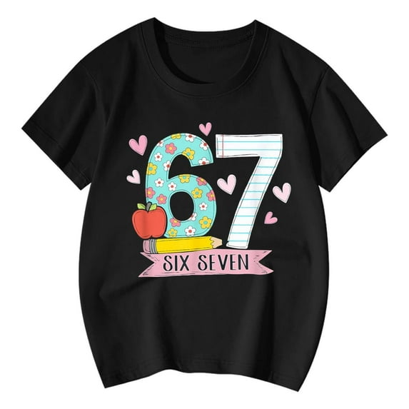 Afdoent Boys 67 Funny Number Tee Shirt Graphic Printed For Kids Youth Children Casual Daily Wear ...