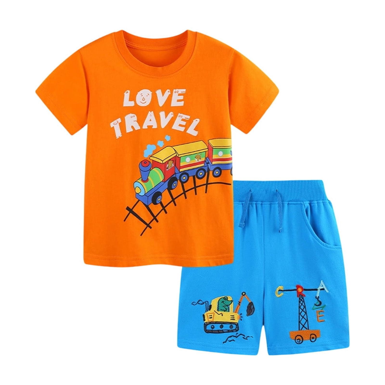 Afdoent Boys Clothing Sets Kids Cartoon Print Short Sleeve Two Piece ...