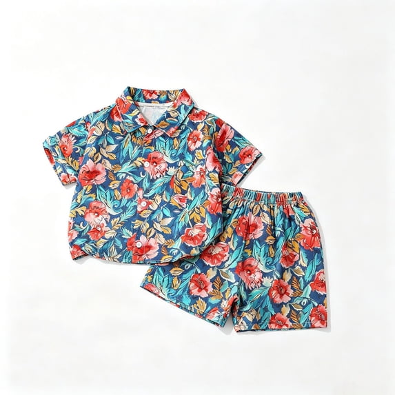 Afdoent Boys Clothing Sets Kids Girls Floral Print Short Sleeve Shirt ...