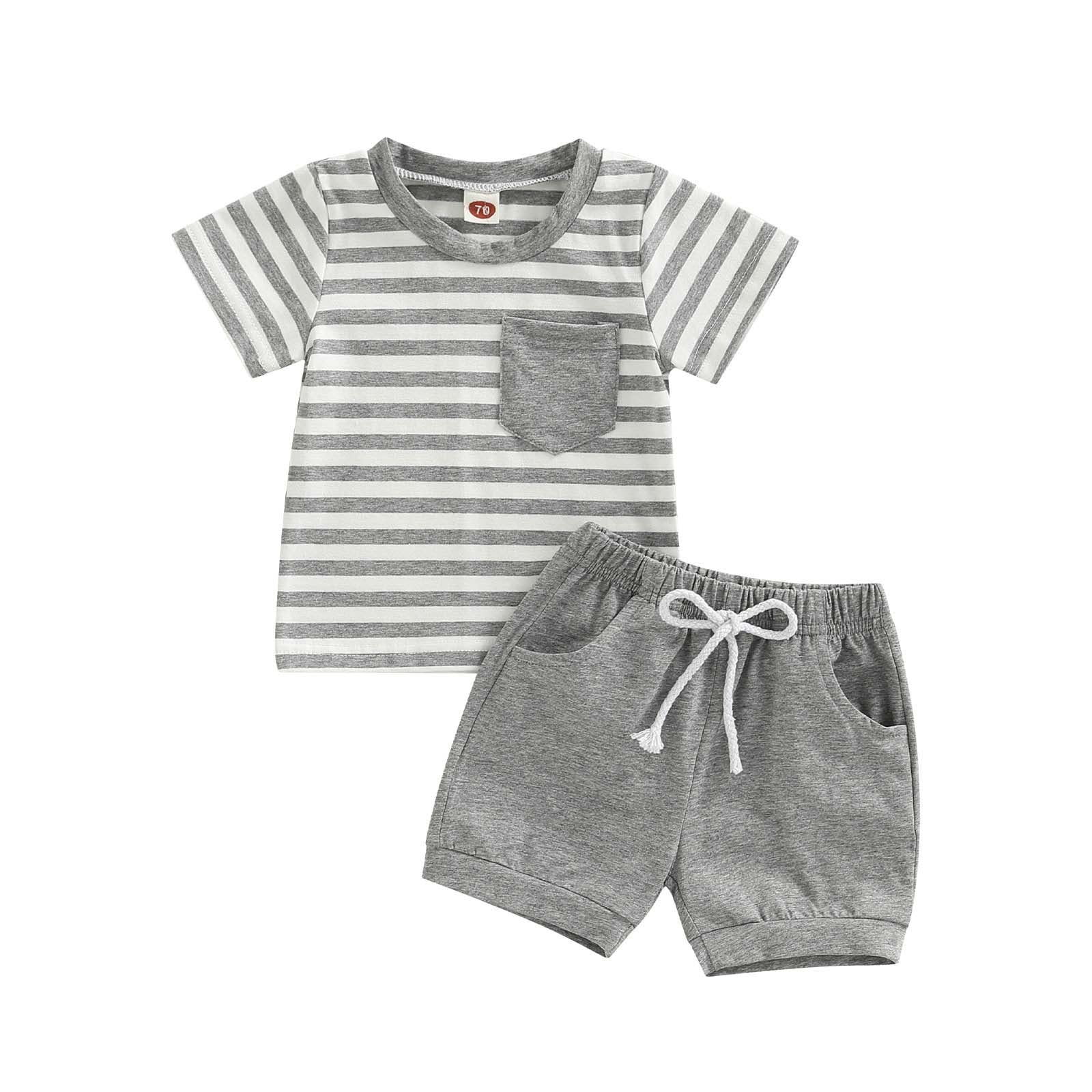Afdoent Boys Clothing Sets Kids Summer Outfit Striped Pocket Short ...