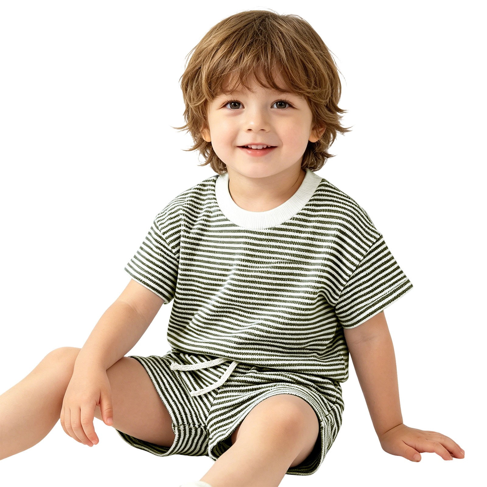 Afdoent Boys Clothing Sets Kids Summer Striped Knit Tee And Shorts Two ...