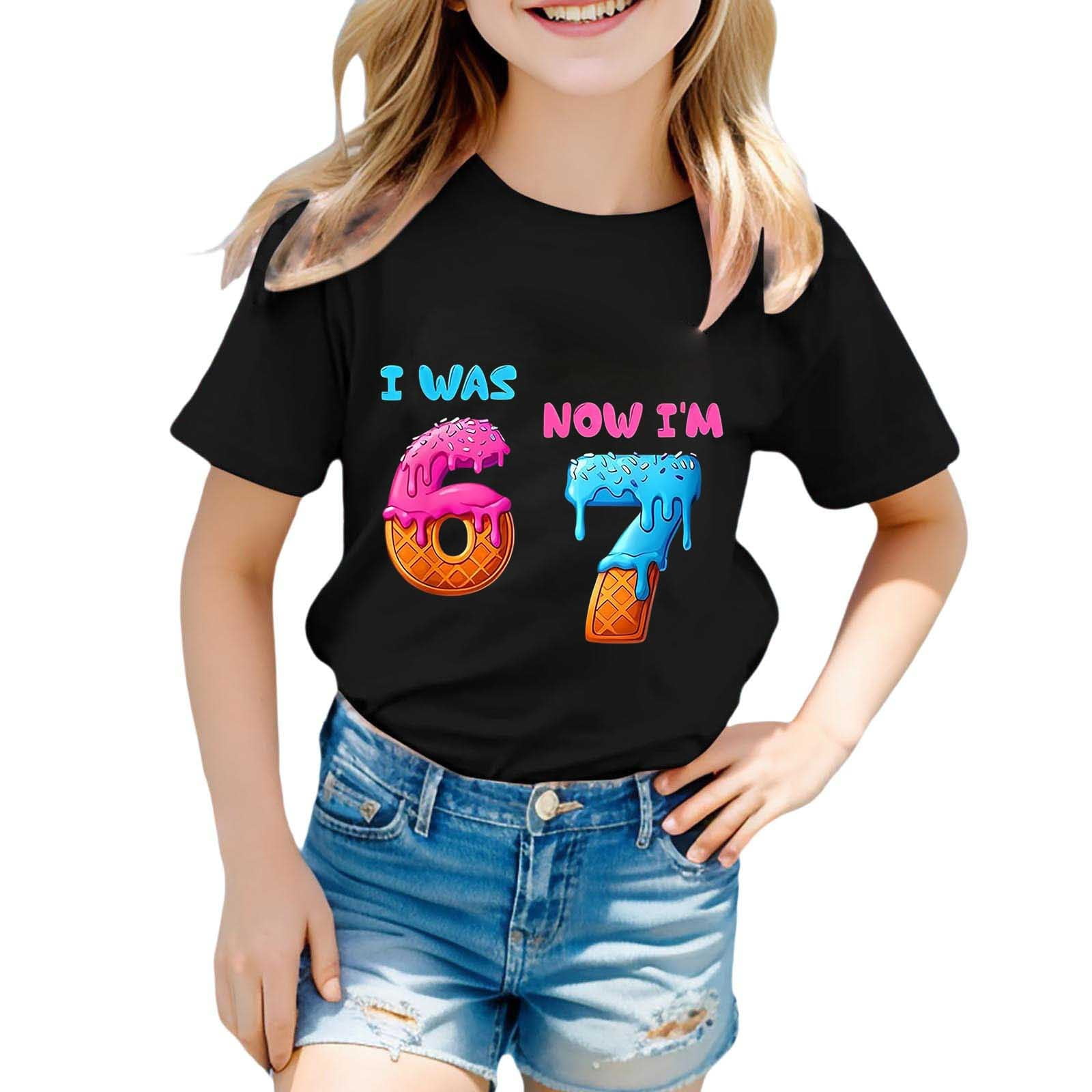 Afdoent Children's Girls 67 Funny Number T Shirt Soft Casual Short ...