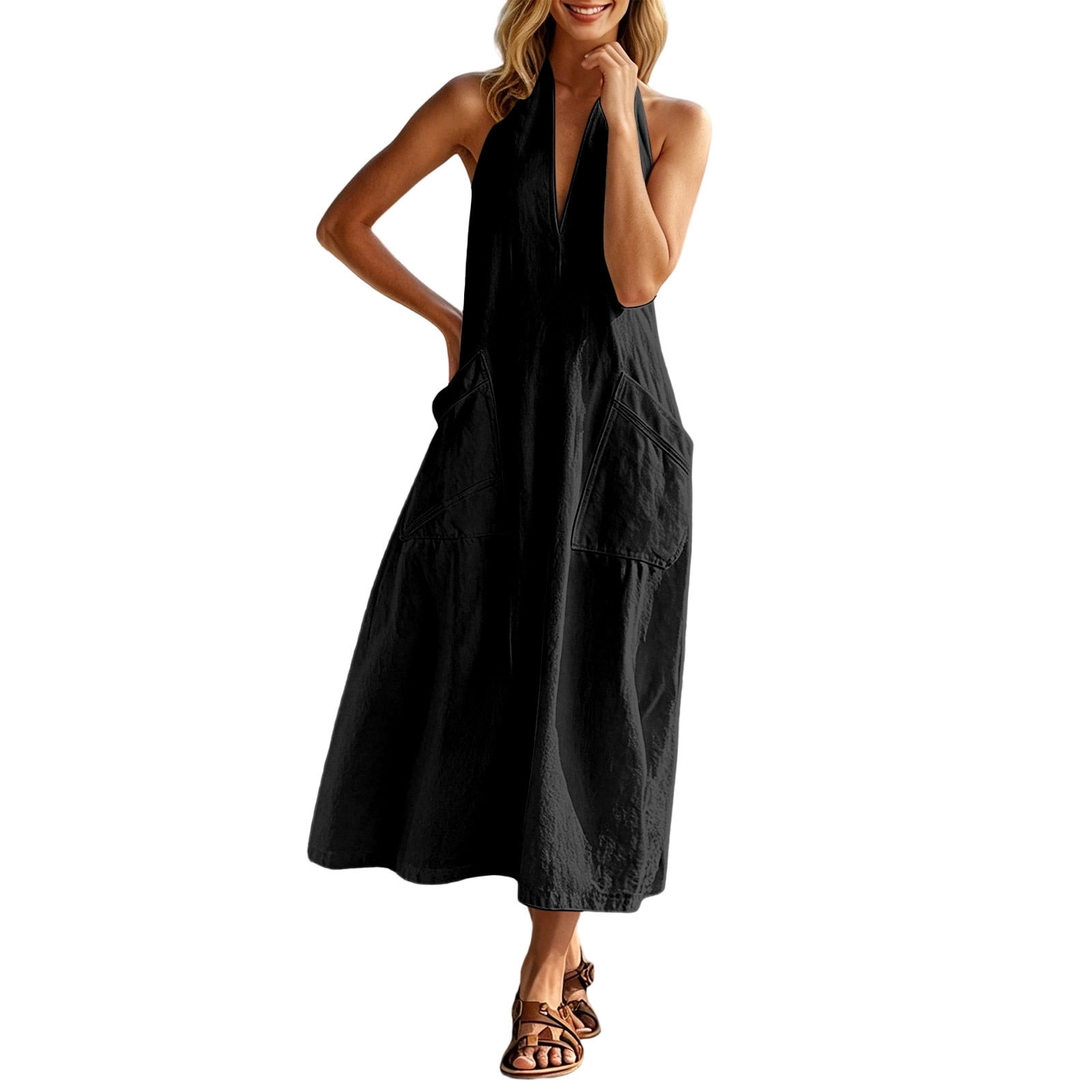 Afdoent Dresses For Women Casual Dress With Collar Patch Pockets Blend ...