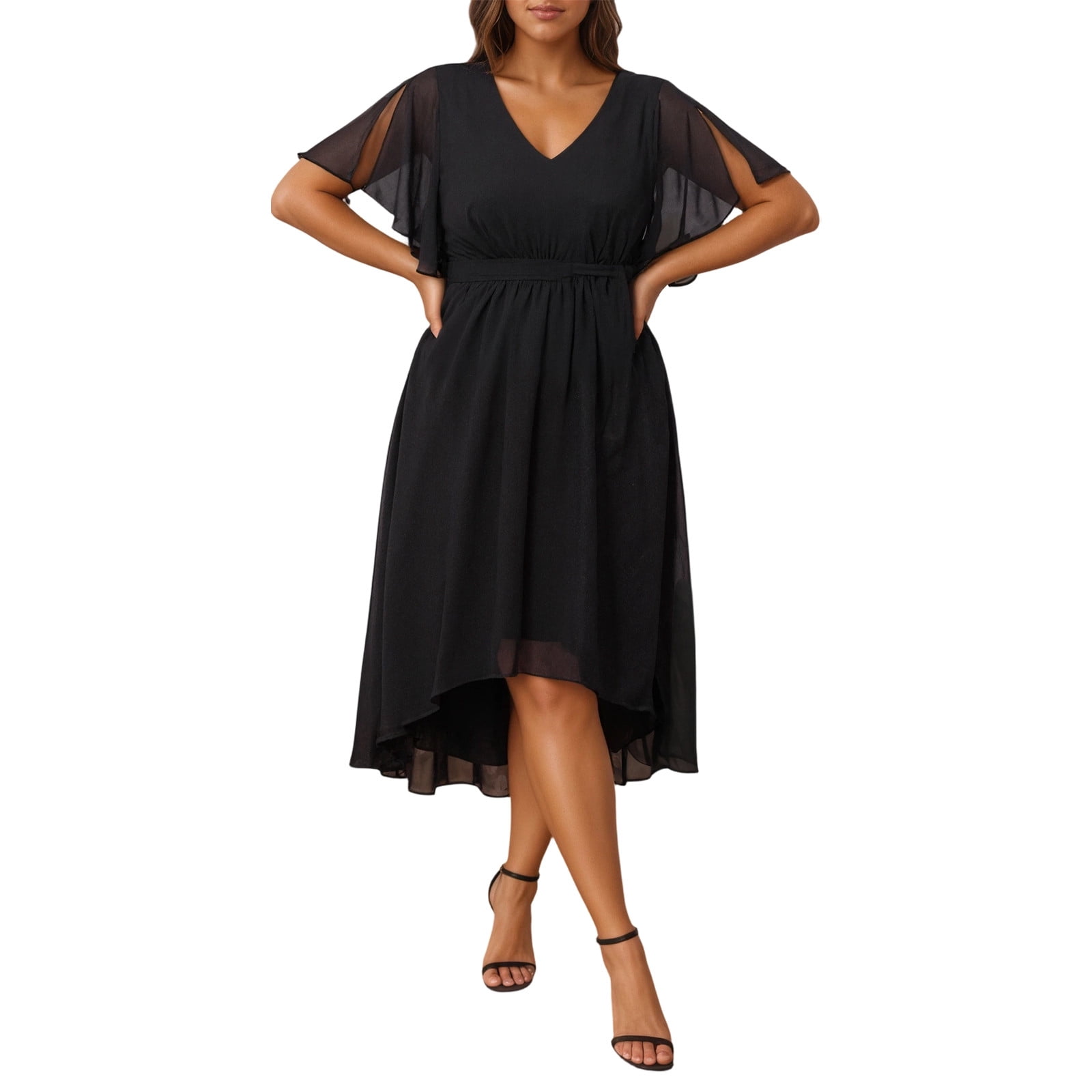 Afdoent Dresses For Women Elegant Casual Dress With Flounced Hemline ...