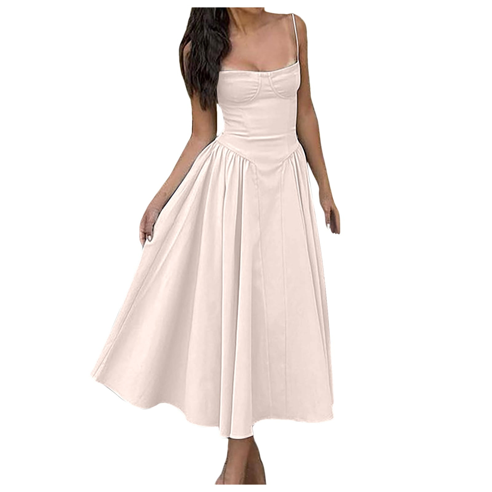 Afdoent Dresses For Women Sleeveless Sling Long Dress Summer Solid ...