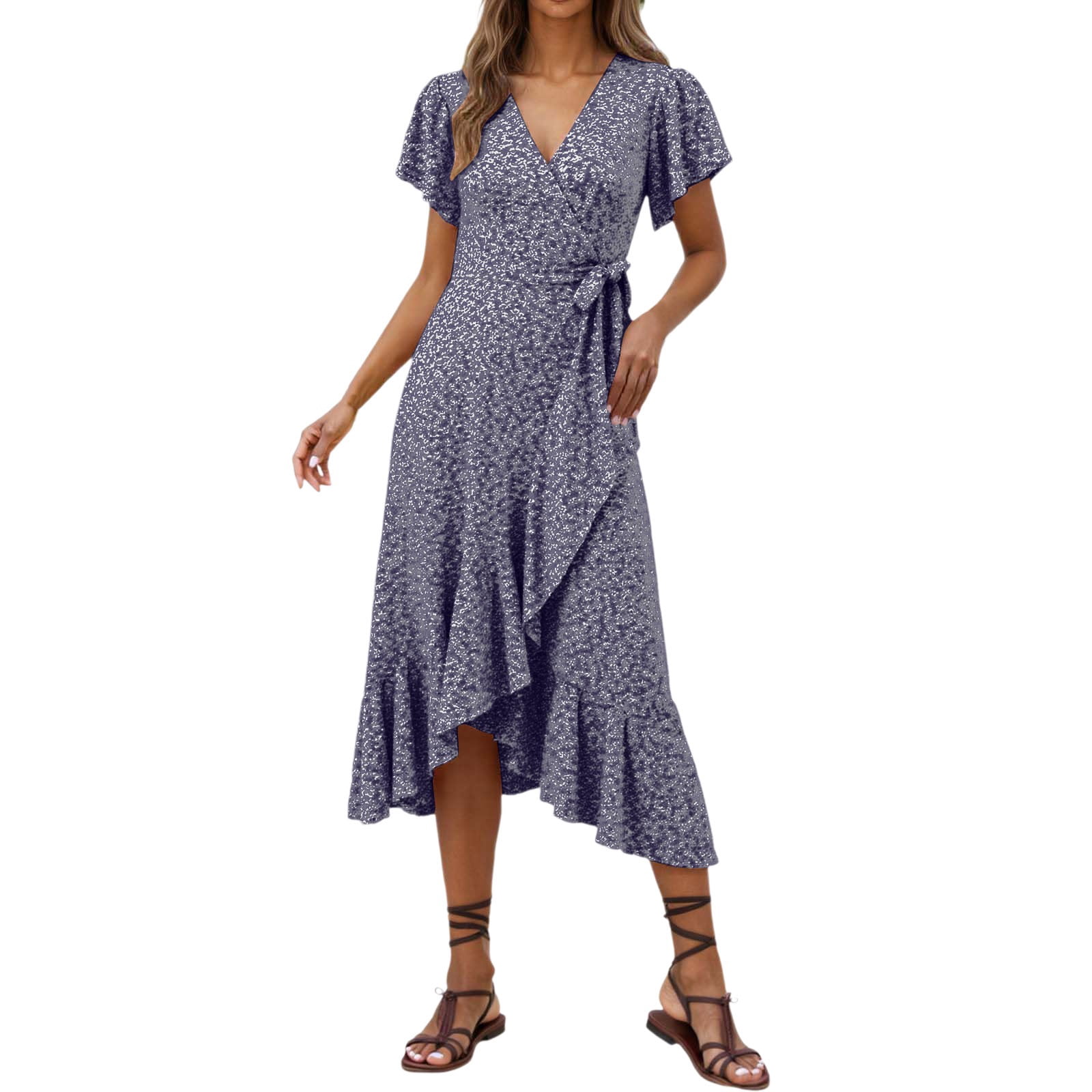 Afdoent Dresses For Women Floral Summer Dress V Neck High Waist Casual ...
