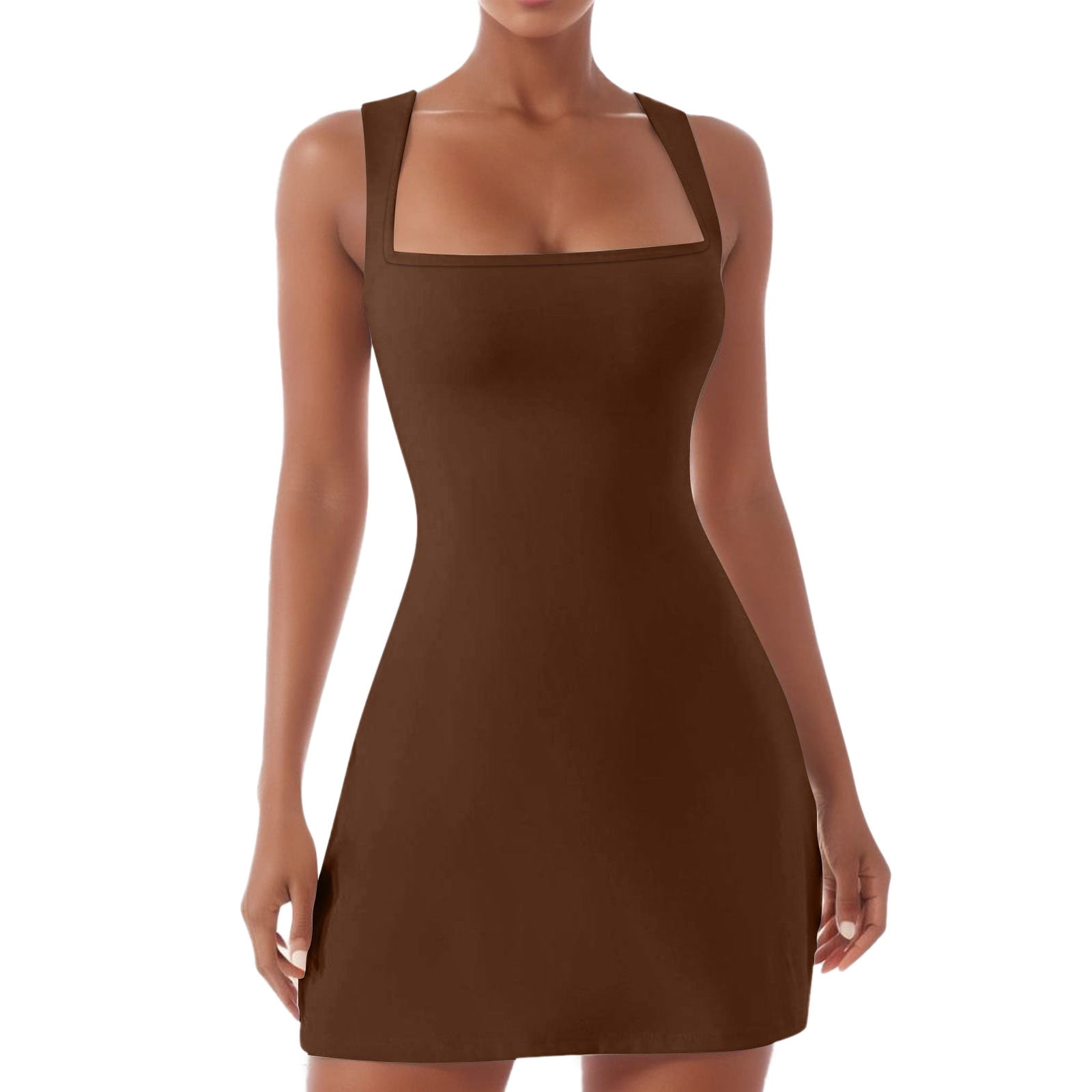 Afdoent Dresses for Women Ladies Square Neck Bodice Dress Sleeveless ...