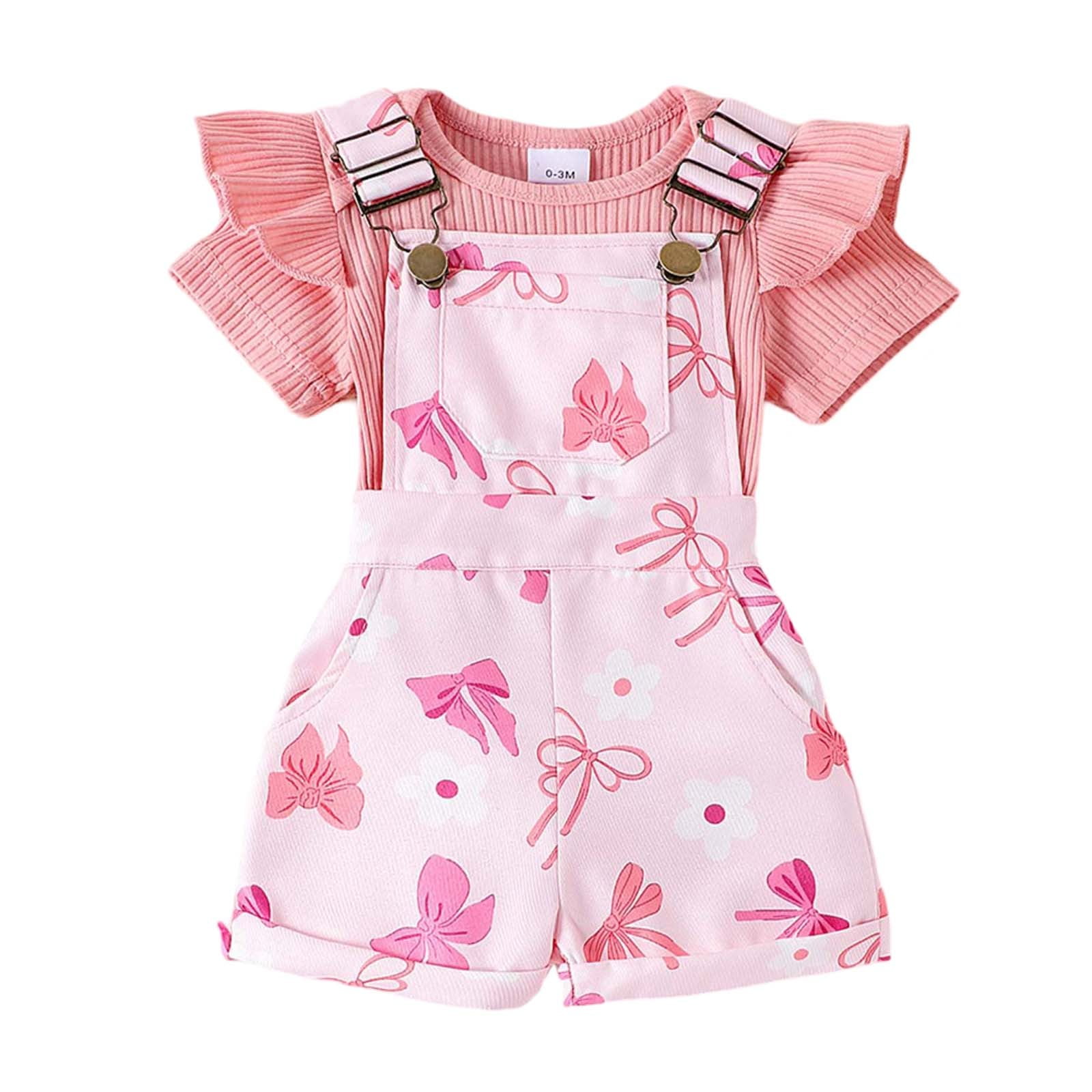 Afdoent Girl Outfits Baby Girls Summer Outfits Set Ribbed Short Sleeve ...