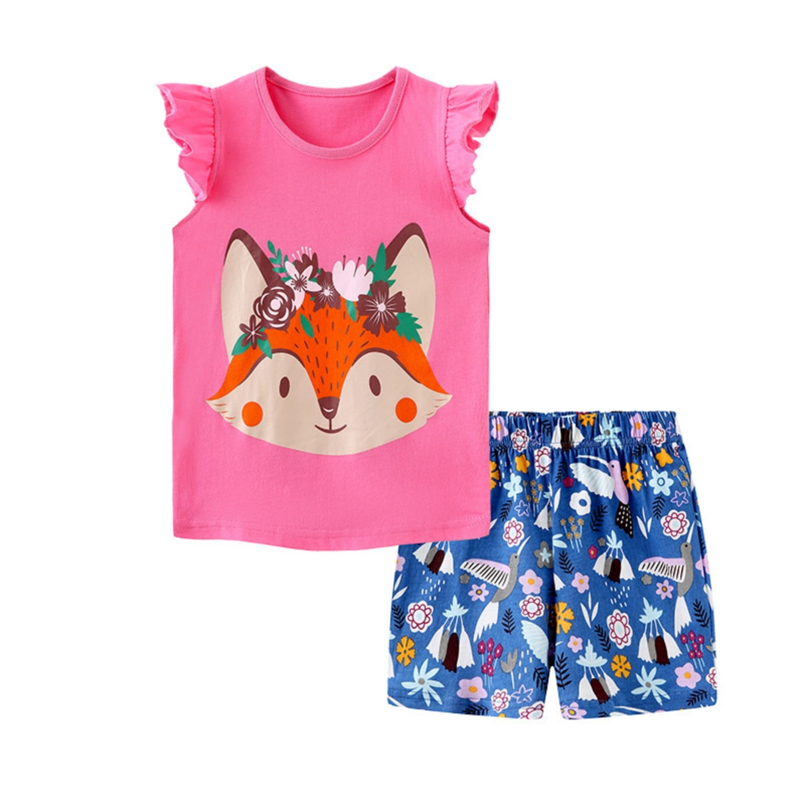 Afdoent Girl Outfits Kids Girls Summer Cartoon Print Fly Sleeve T Shirt ...
