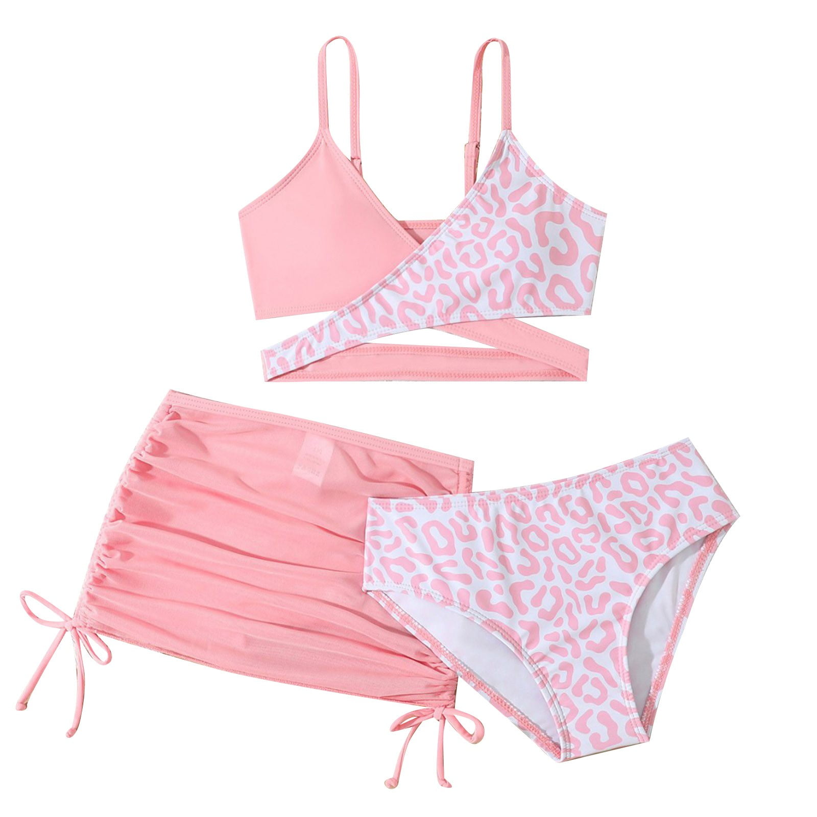 Afdoent Girl Swimsuit Girl's 3 Piece Swimsuits Leopard Print Wrap ...