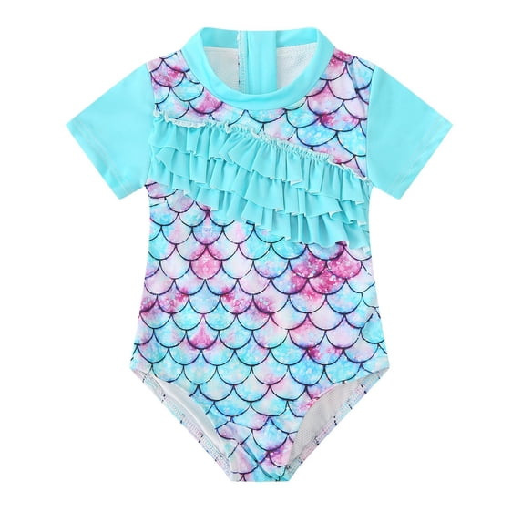Afdoent Girl Swimsuit Girls' Fish Scale Print Zip Front Swimsuit With ...