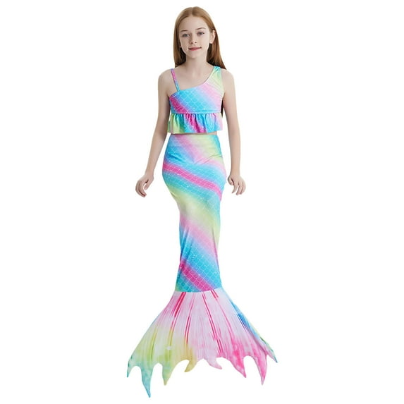 Afdoent Girl Swimsuit Summer Child Girls Printed Ruffles Three Piece ...