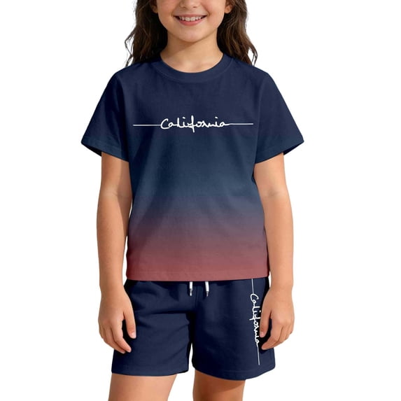 Afdoent Girls 2 Piece Outfits Bright Summer Cityscape Gradient Print ...