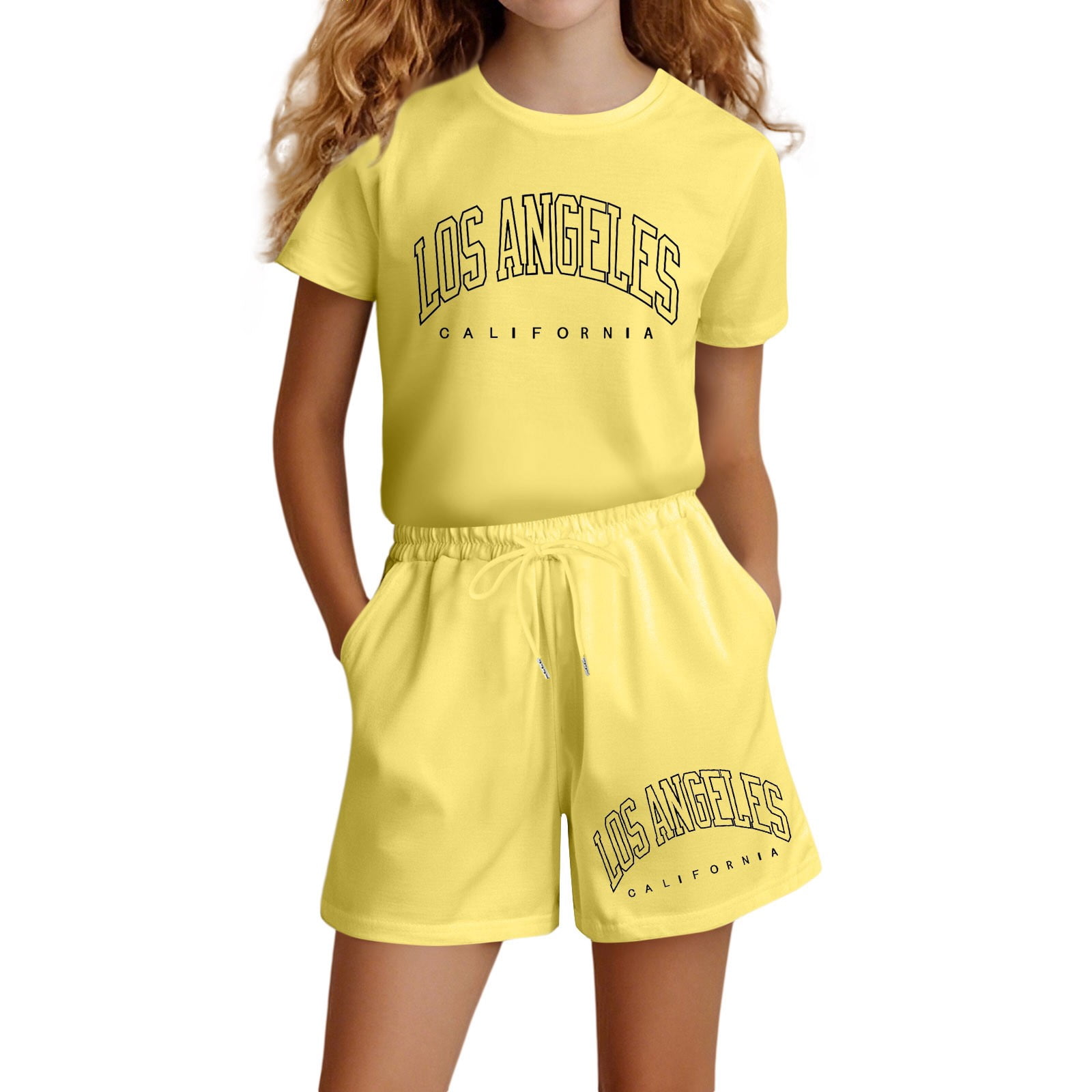 Afdoent Girls 2 Piece Outfits Children Kids letter print Short Sleeve ...