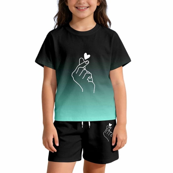 Afdoent Girls 2 Piece Outfits Gradient letter print Short Sleeve T ...