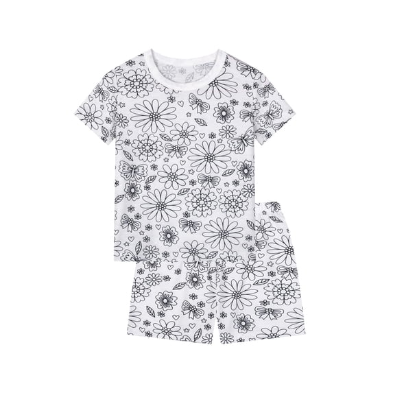 Afdoent Girls 2 Piece Outfits Kids DIY Hand Painted Homewear Short ...