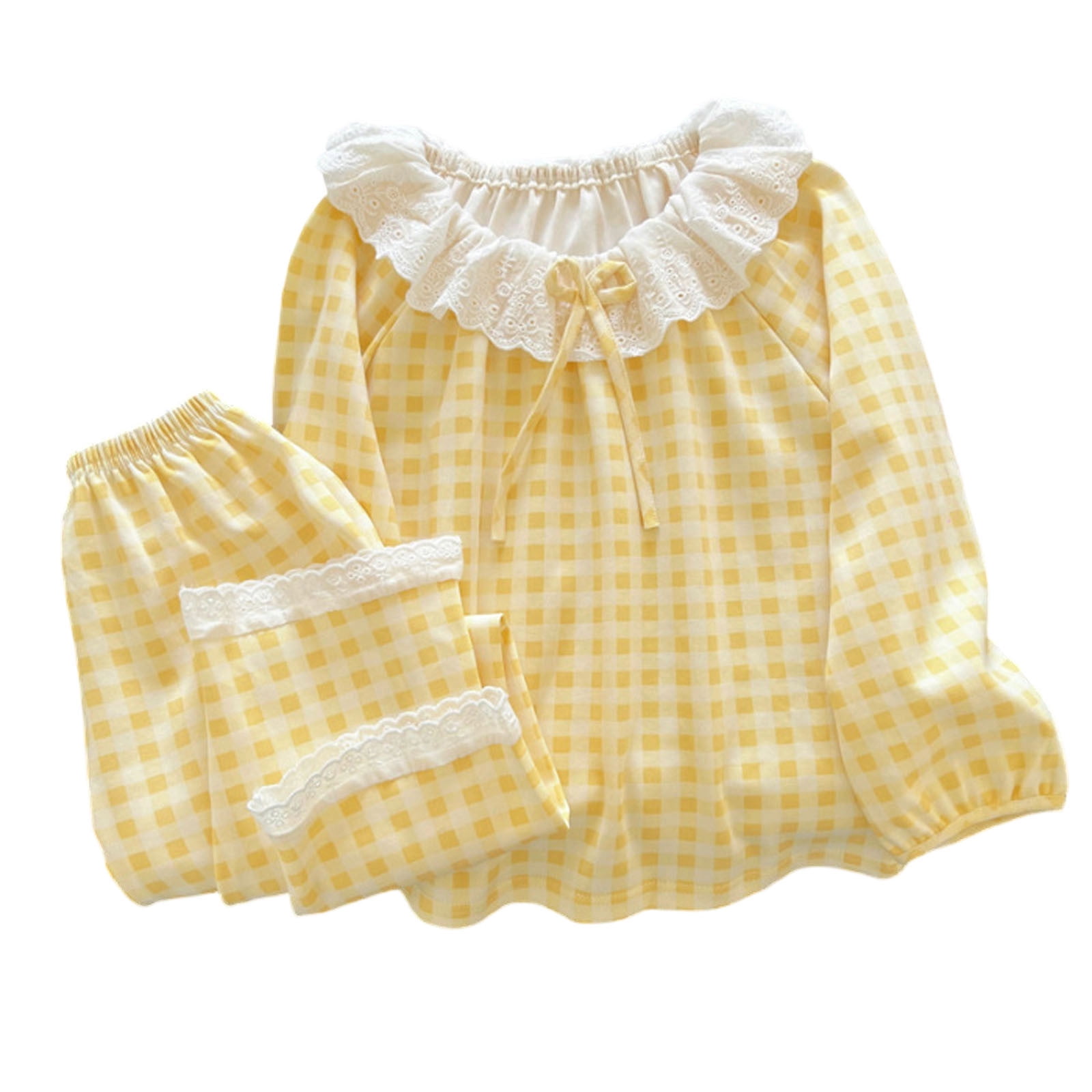 Afdoent Girls 2 Piece Outfits Long Sleeve homewear With Collar And Lace ...