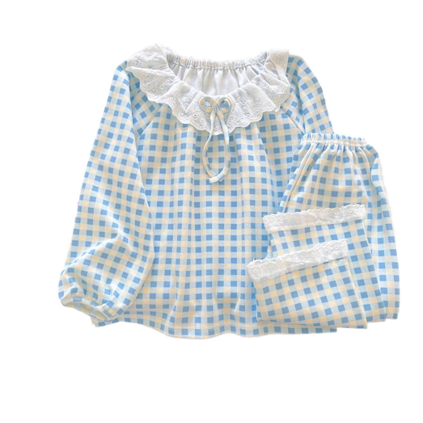 Afdoent Girls 2 Piece Outfits Long Sleeve homewear With Collar And Lace ...