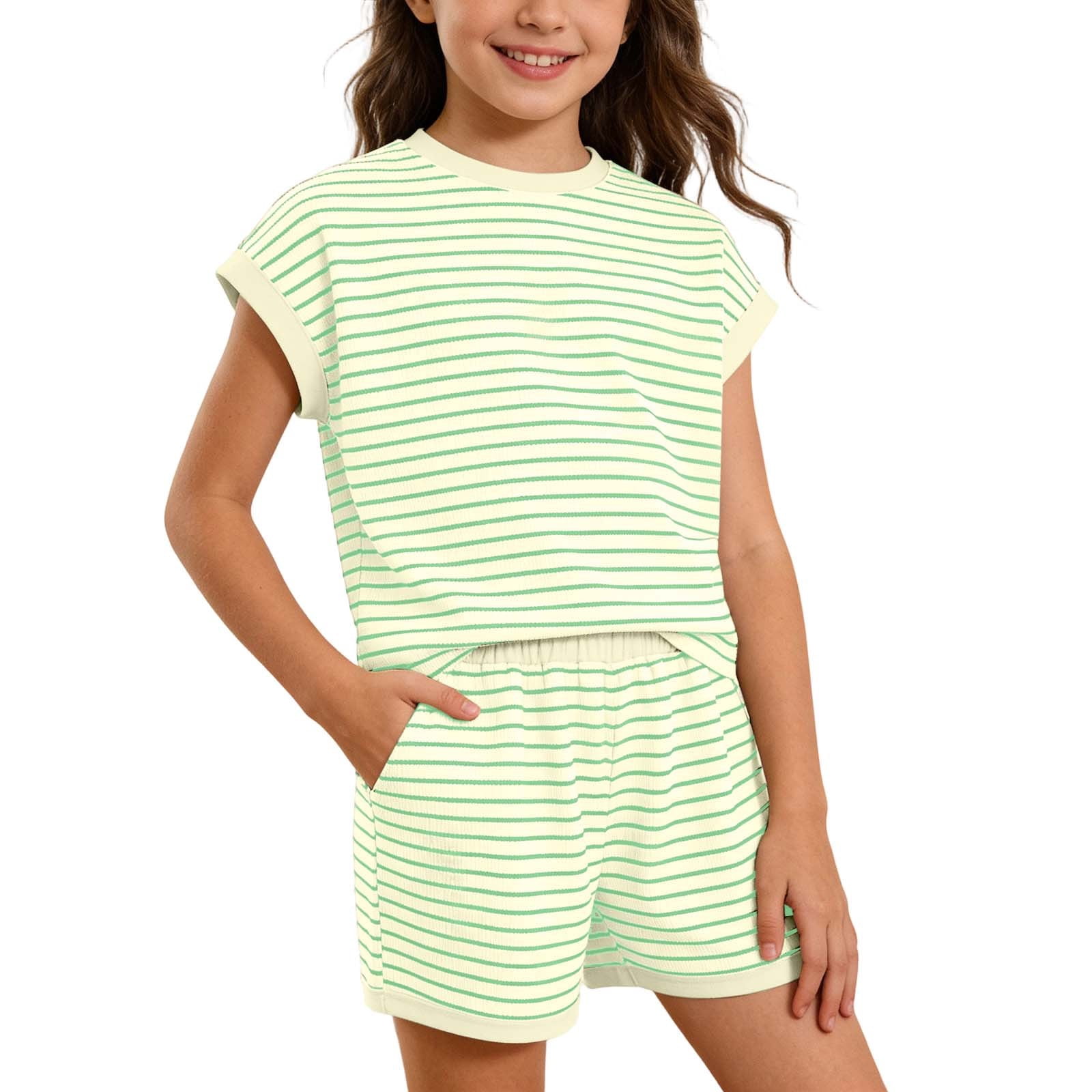 Afdoent Girls 2 Piece Outfits Summer Casual Two Piece Loose Side ...