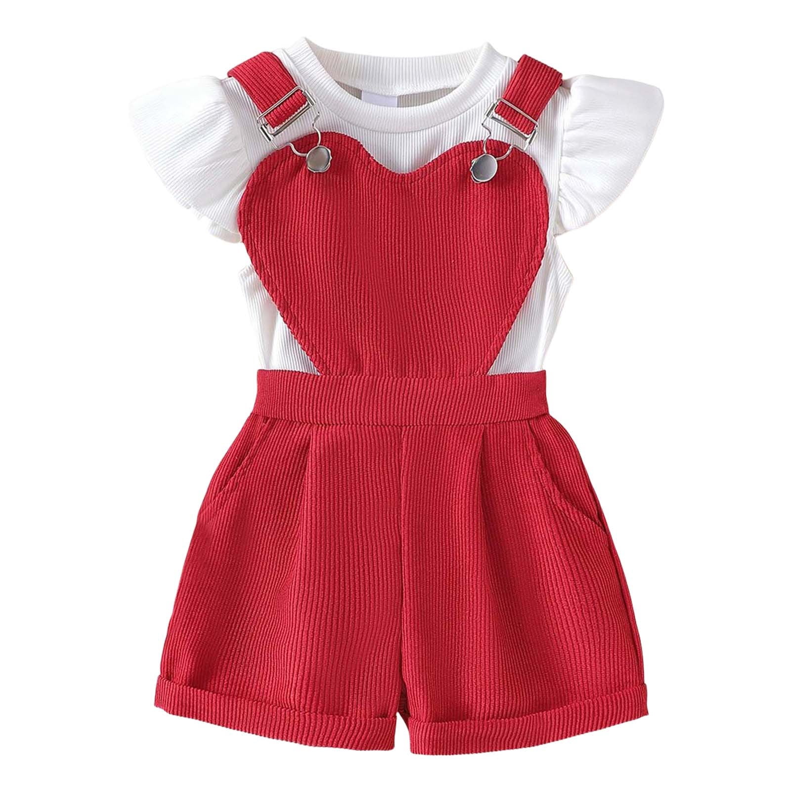 Afdoent Girls 2 Piece Outfits Summer Cute Flying Sleeve Top With Heart ...