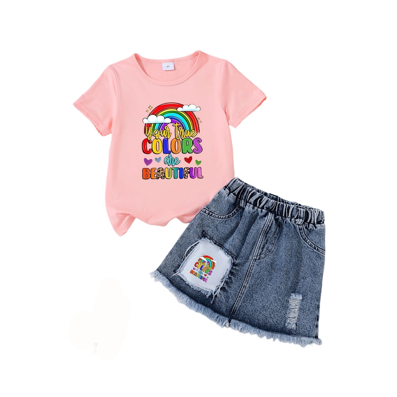 Afdoent Girls 2 Piece Outfits Summer Cute Printed Short Sleeve Top And ...