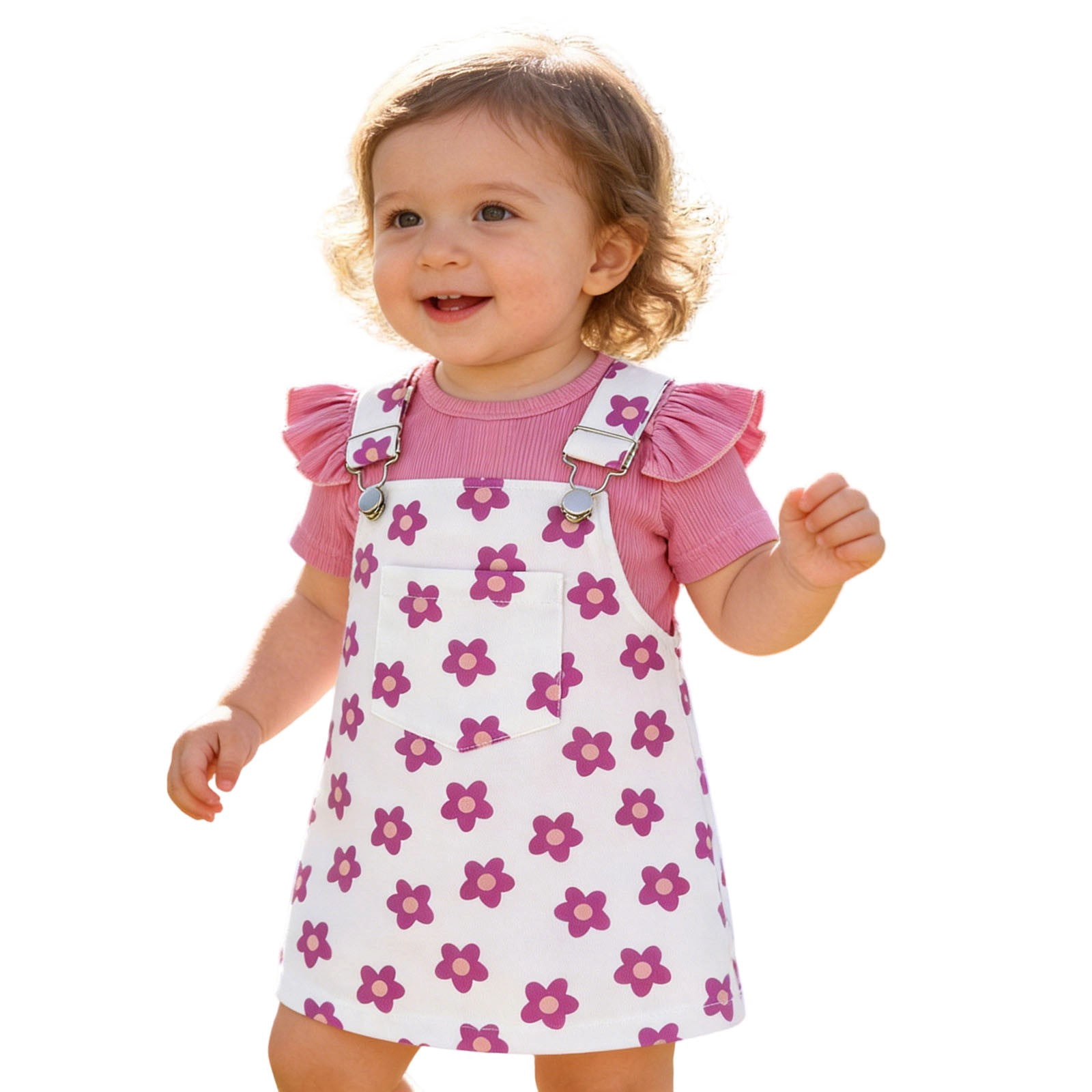 Afdoent Girls 2 Piece Outfits Summer Cute Solid Color Romper With ...