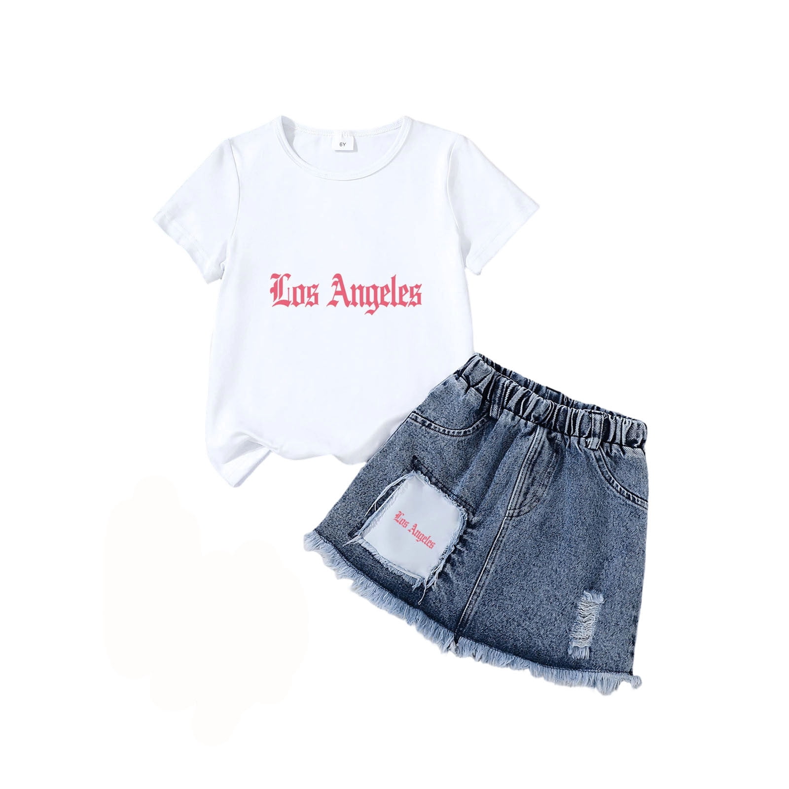 Afdoent Girls 2 Piece Outfits Summer Fashion Printed T Shirt And Denim ...