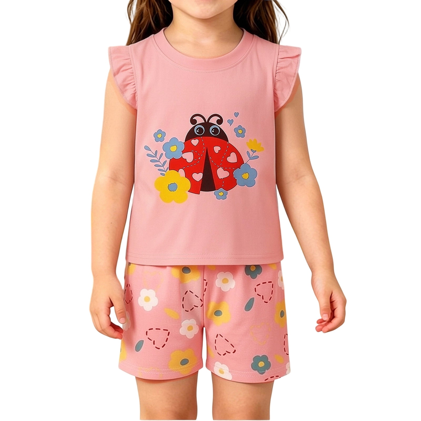 Afdoent Girls 2 Piece Outfits Summer Flying Sleeve cute print tops and ...