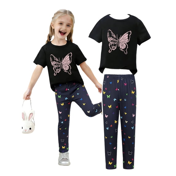 Afdoent Girls 2 Piece Outfits Summer Girls Casual Outfit butterfly ...