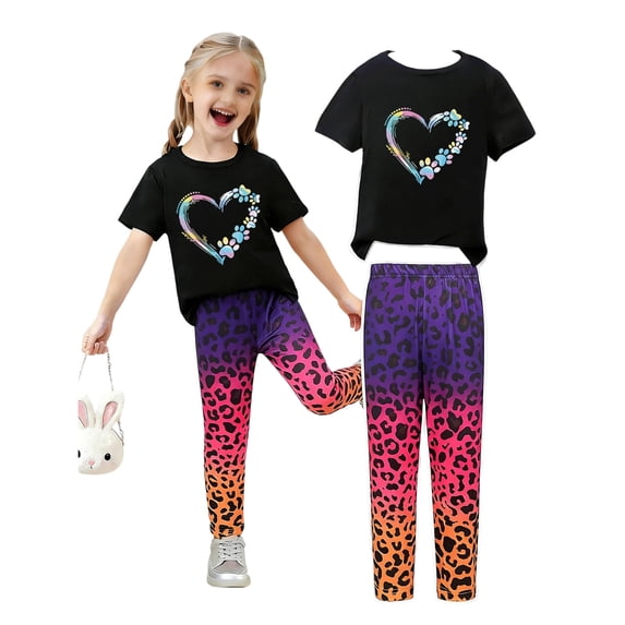 Afdoent Girls 2 Piece Outfits Summer Girls Casual Outfit heart print ...