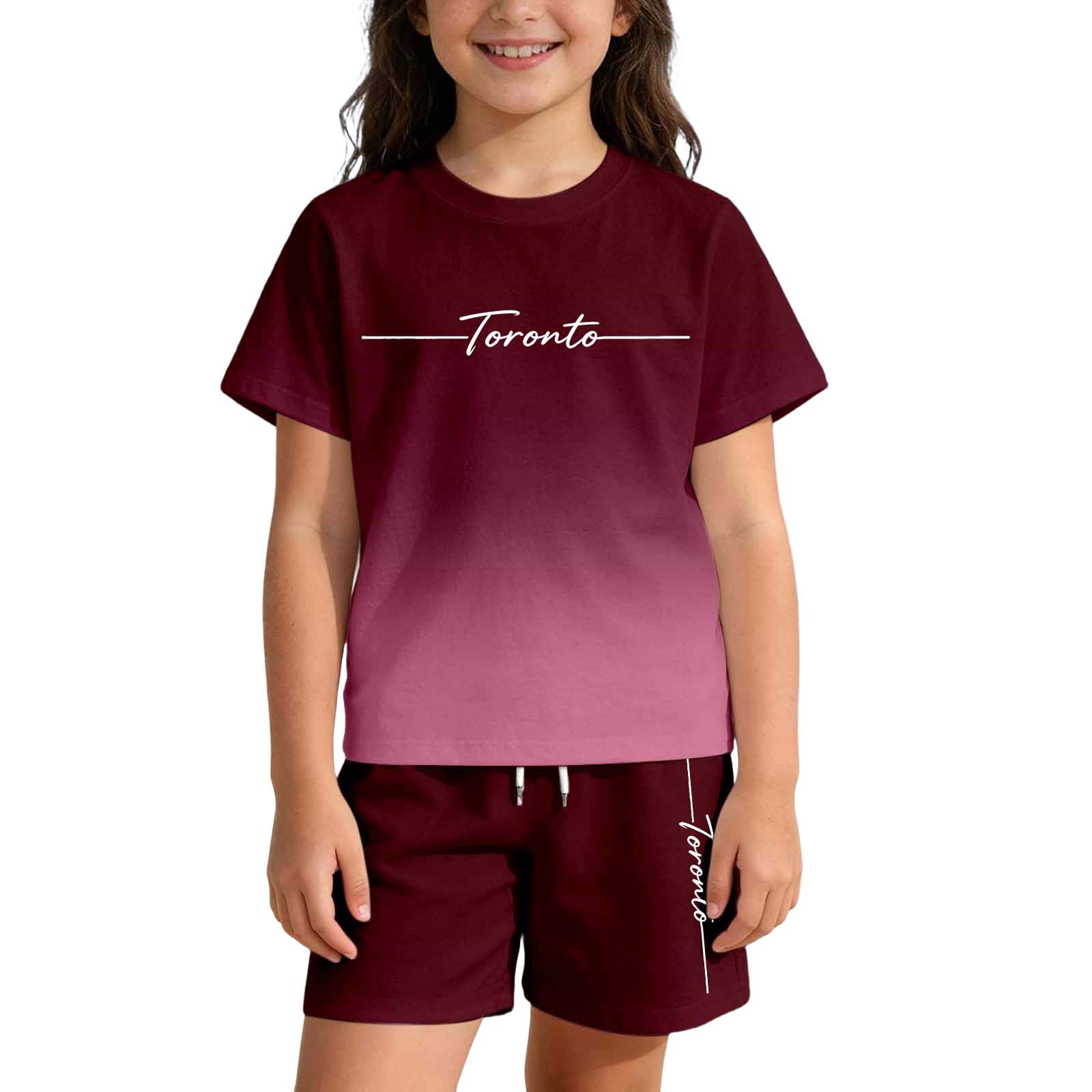 Afdoent Girls 2 Piece Outfits Summer Letter Gradient Print For Kids ...