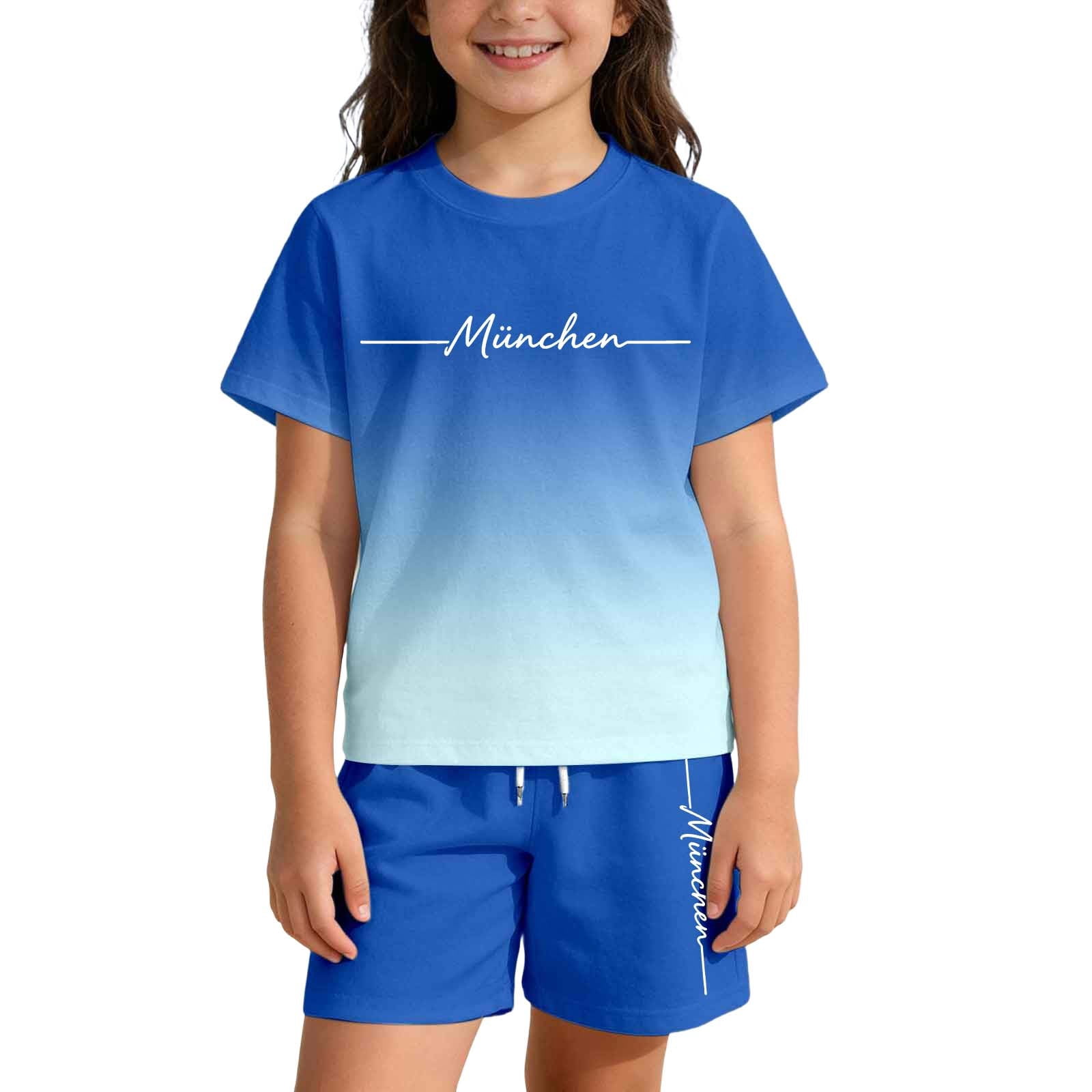 Afdoent Girls 2 Piece Outfits Summer Letter Gradient Print For Kids ...